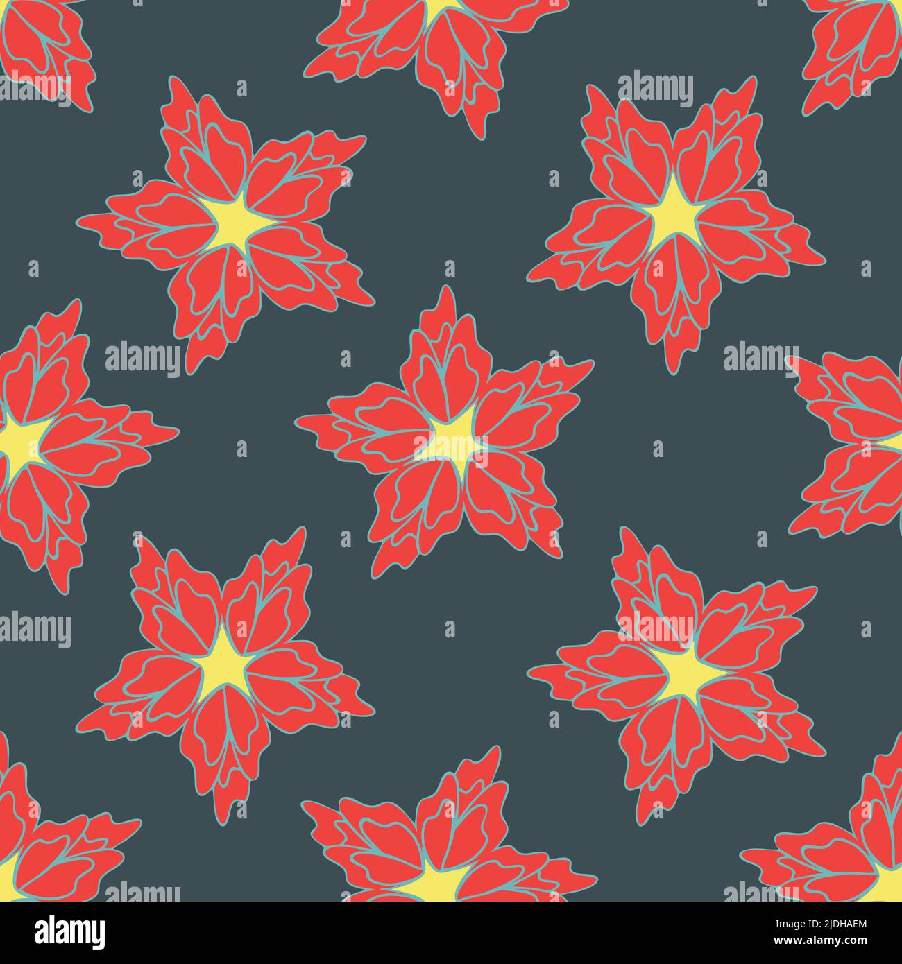 Seamless vector pattern with red flowers on grey background, Christmas ...