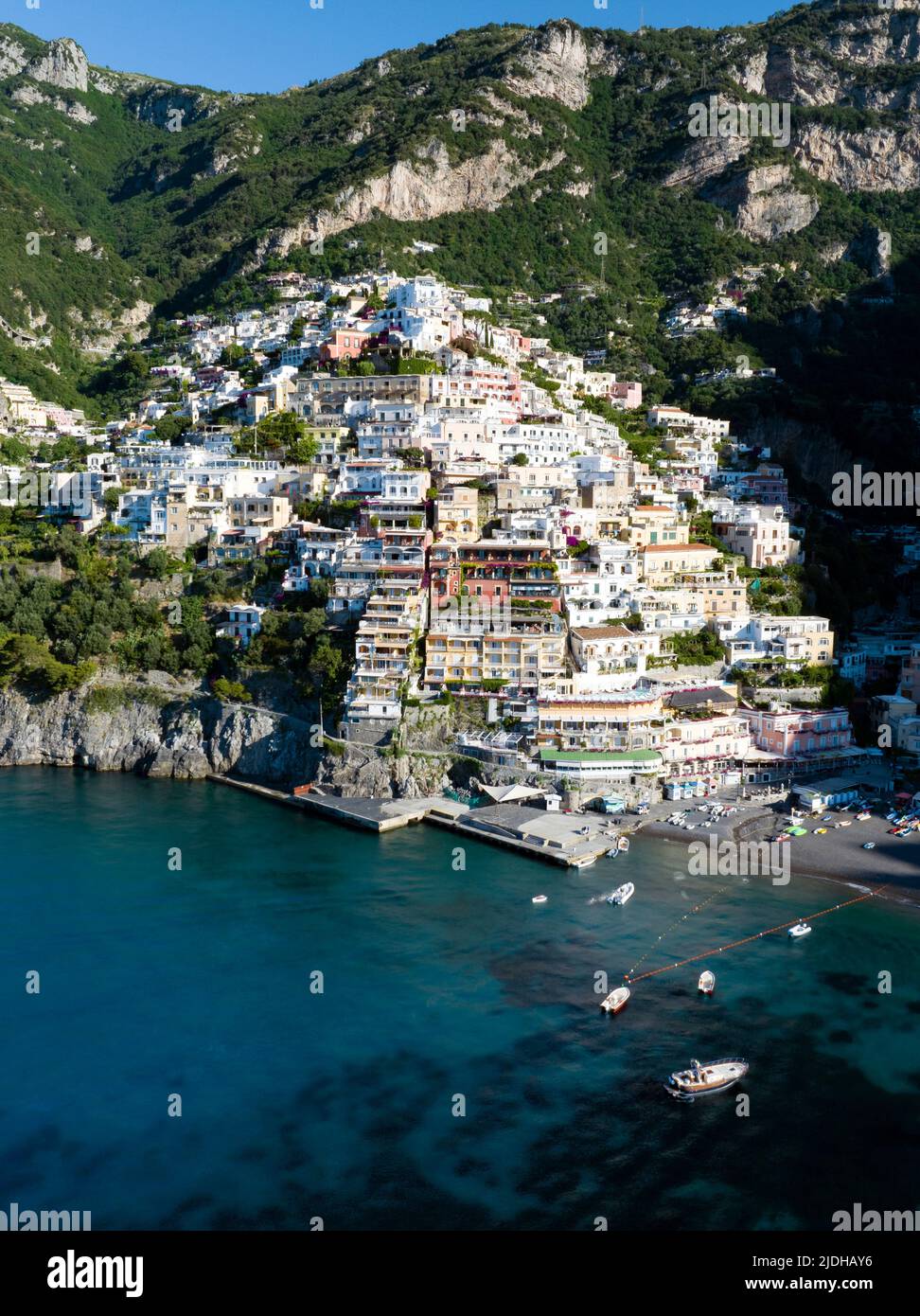 View from above, stunning aerial view of the village of Positano ...