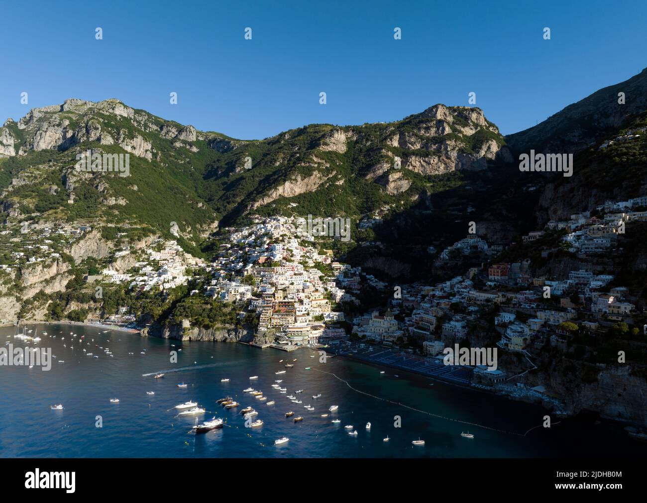 View from above, stunning aerial view of the village of Positano ...