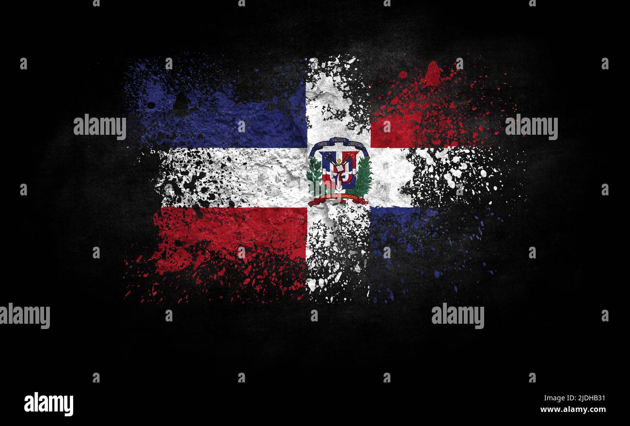 brush painted flag of Dominican Republic isolated on black background ...