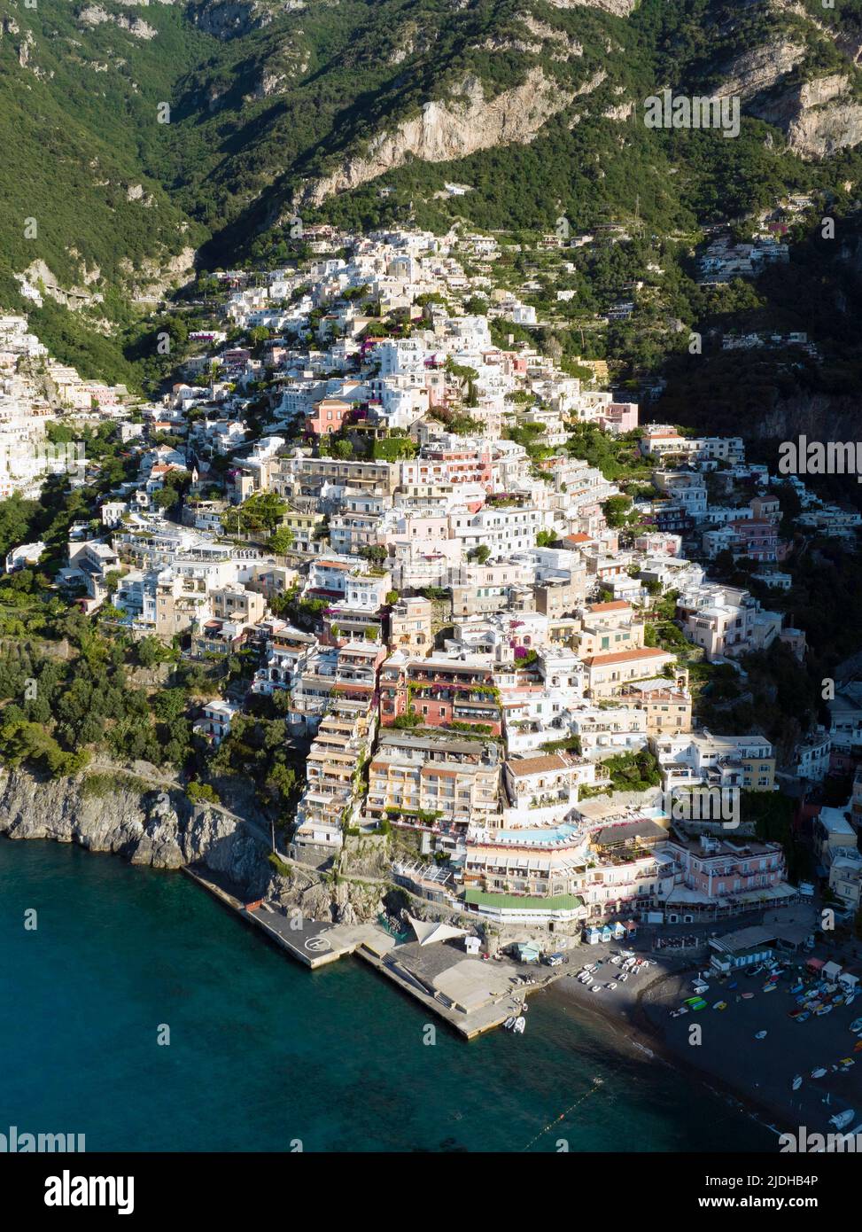 View from above, stunning aerial view of the village of Positano ...