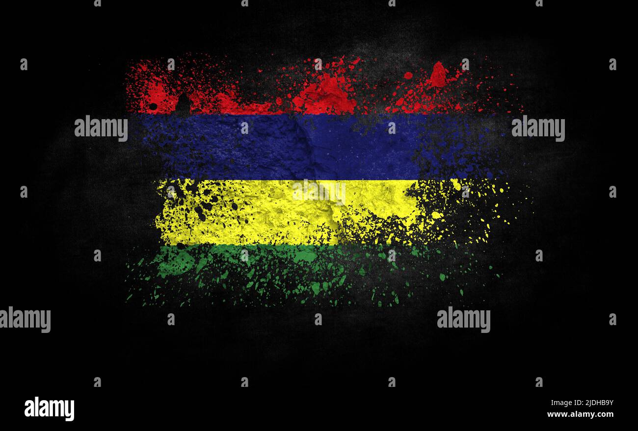 brush painted flag of Mauritius isolated on black background Stock ...