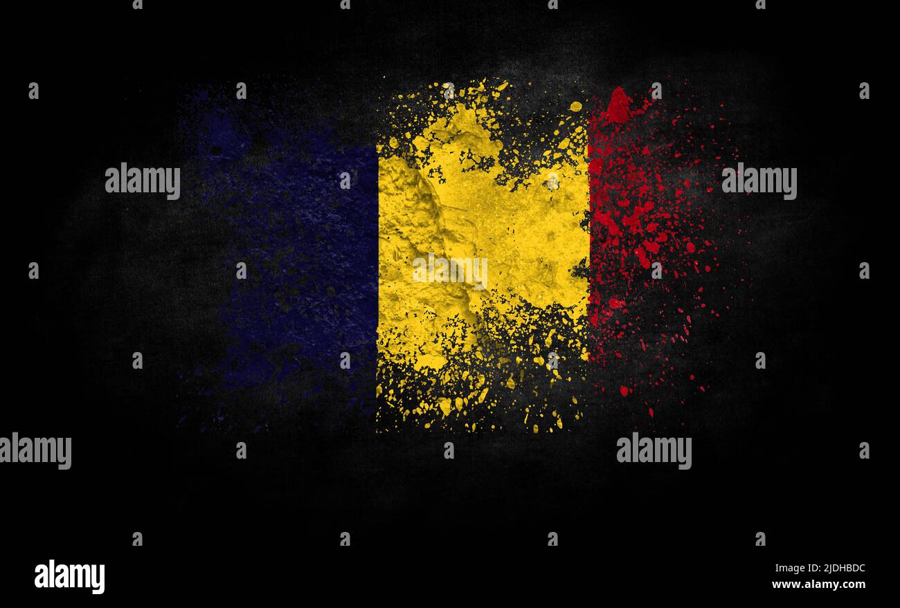 brush painted flag of Chad isolated on black background Stock Photo - Alamy