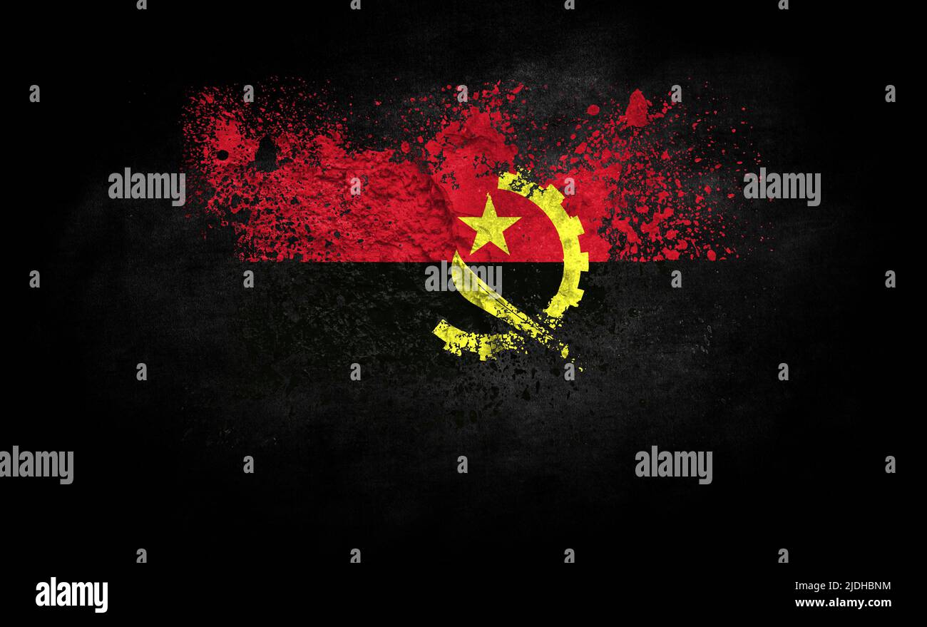 brush painted flag of Angola isolated on black background Stock Photo ...