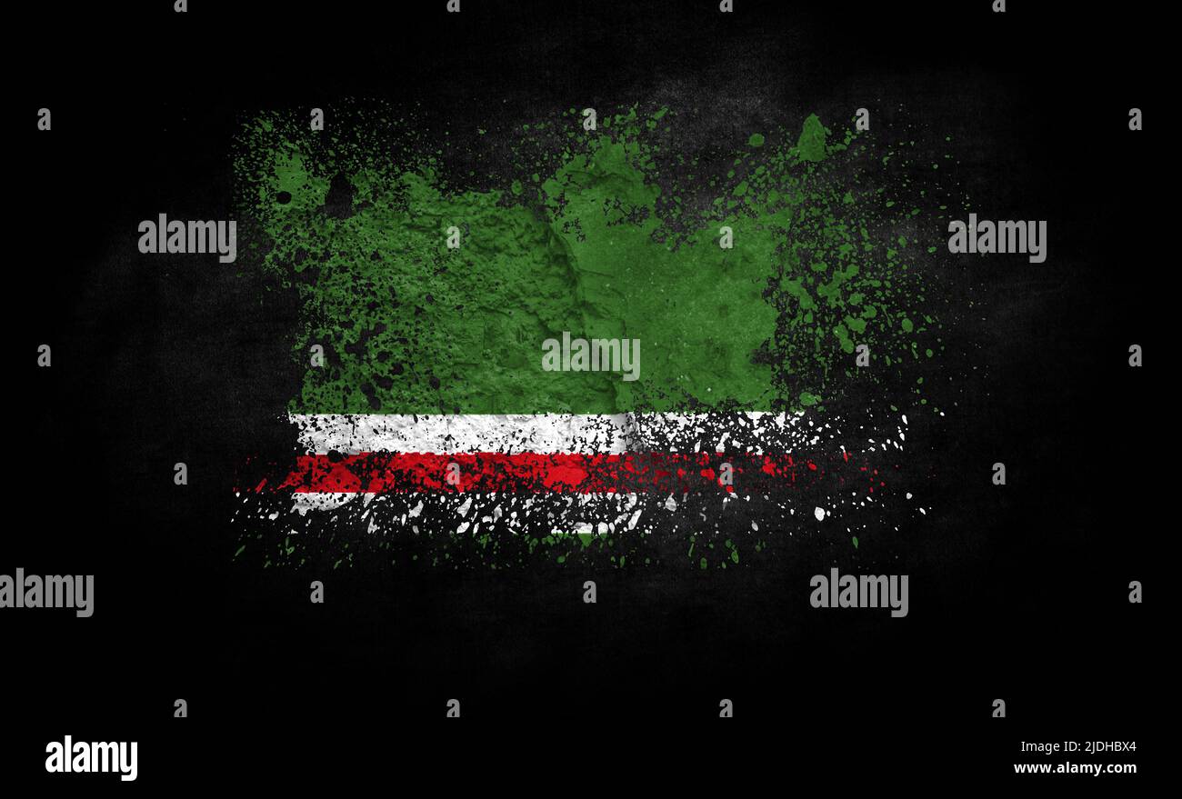 brush painted flag of Chechen Republic of Ichkeria isolated on black ...