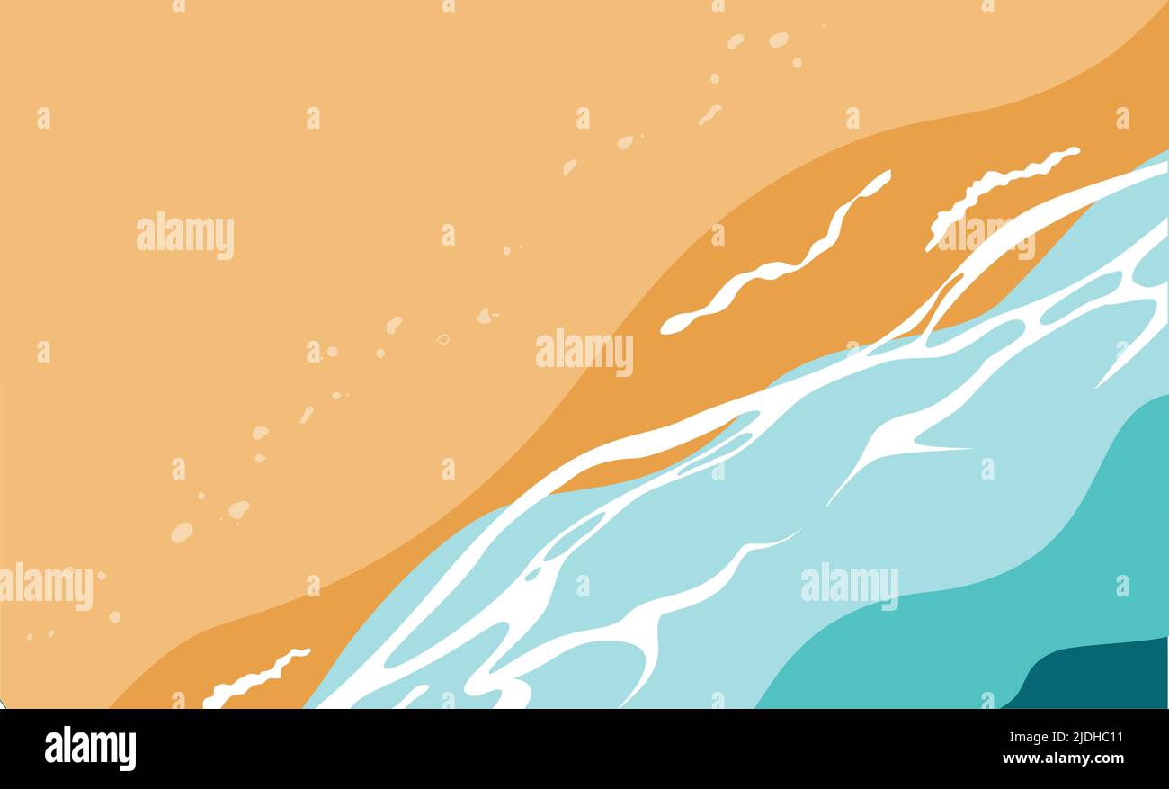 Summer beach landscape with sea waves and sand. Foamy waves runs over ...