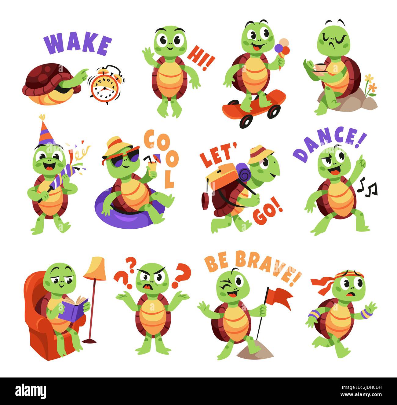 Cartoon turtle. Cute funny animals characters, smiling little turtle in ...