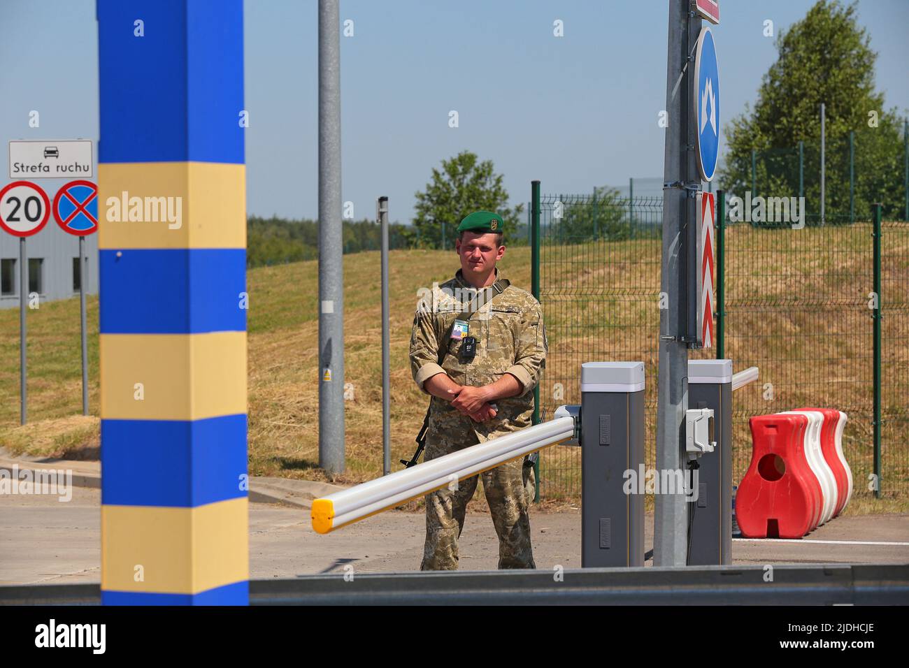 LVIV REGION, UKRAINE - JUNE 20, 2022 - A border guard is on duty at the ...