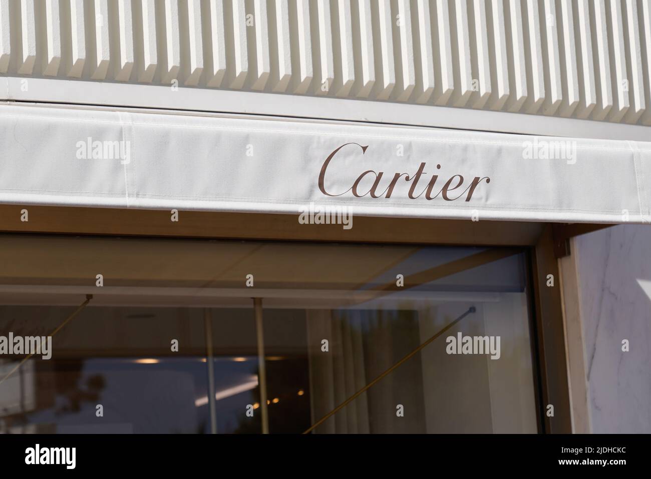 Cannes , paca / France - 06 12 2022 : Cartier logo brand and store sign ...