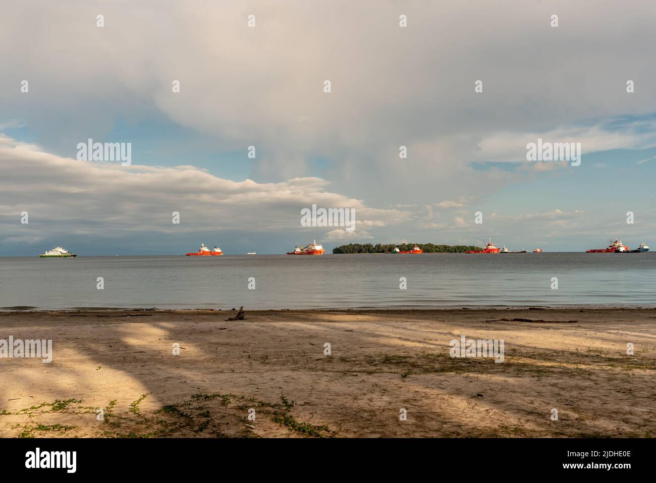 Labuan, Malaysia-June 06, 2021: beach View of the city of Labuan island ...