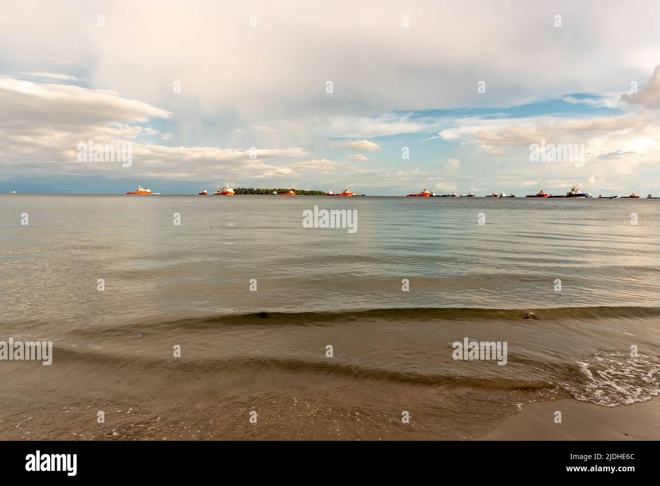 Labuan, Malaysia-June 06, 2021: beach View of the city of Labuan island ...