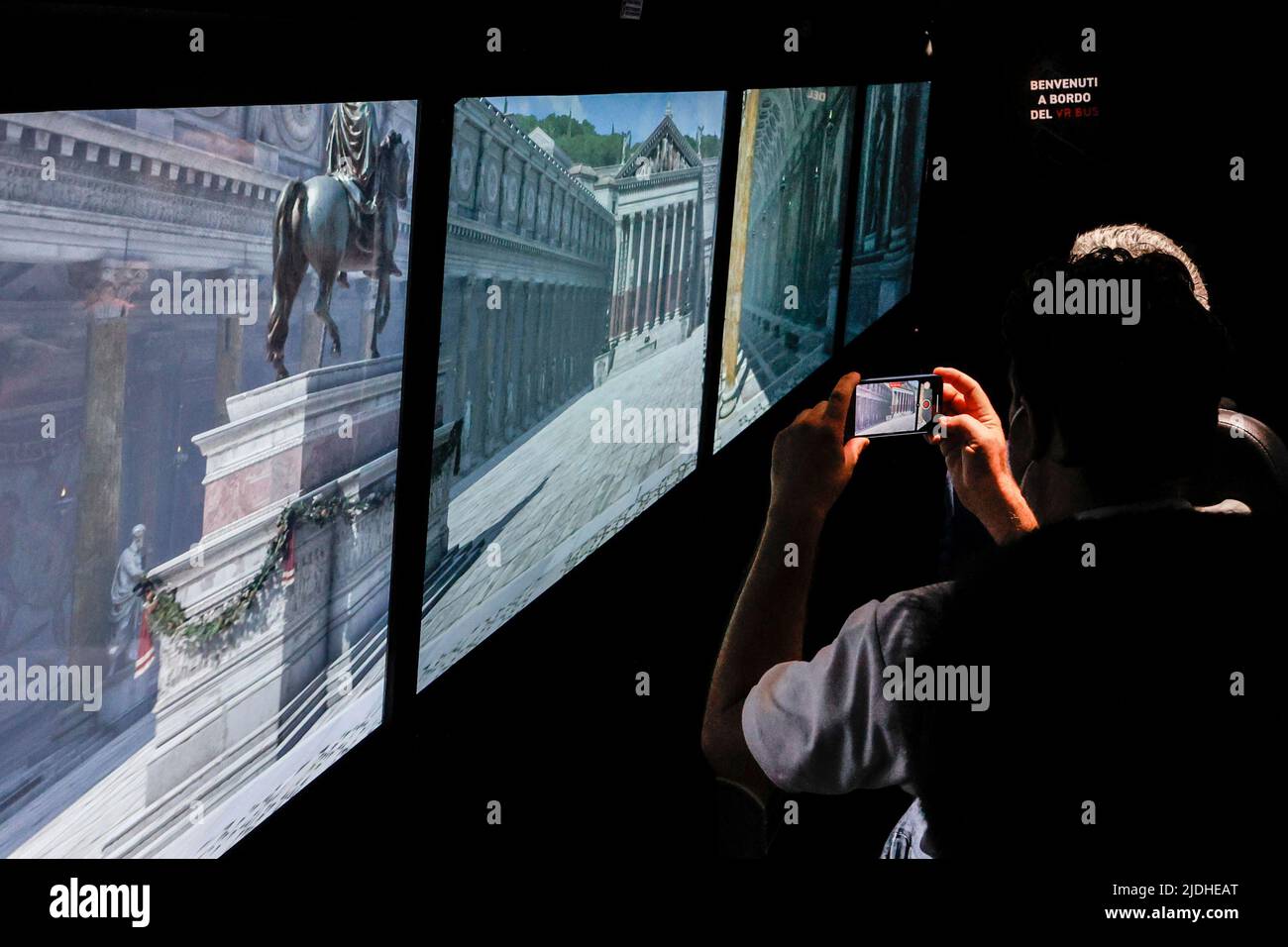 June 21, 2022, ROME, ITALY: People attend the virtual exhibition, â ...