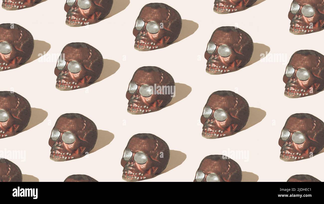 Pattern of brown skulls on beige background. Spooky Halloween or Santa ...