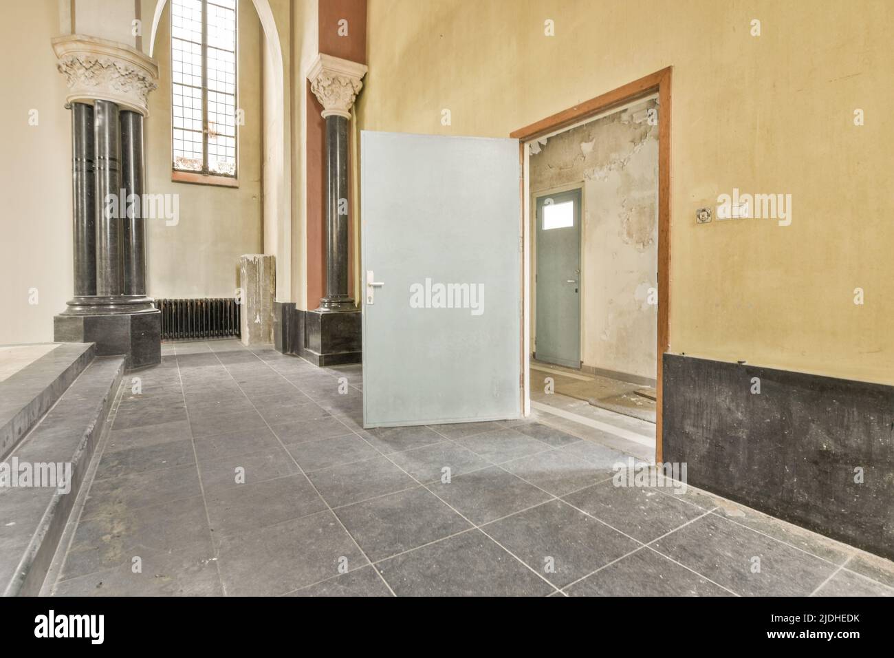 Panoramic view of empty office spaces in the city church Stock Photo ...