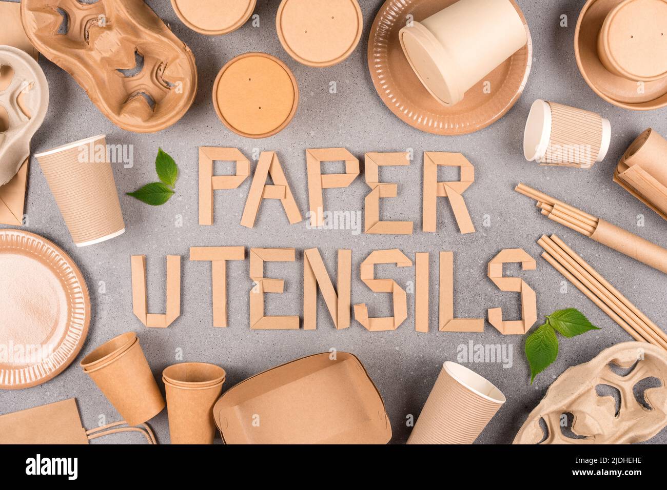 Eco tableware, sustainable food packaging concept. Paper utensils ...
