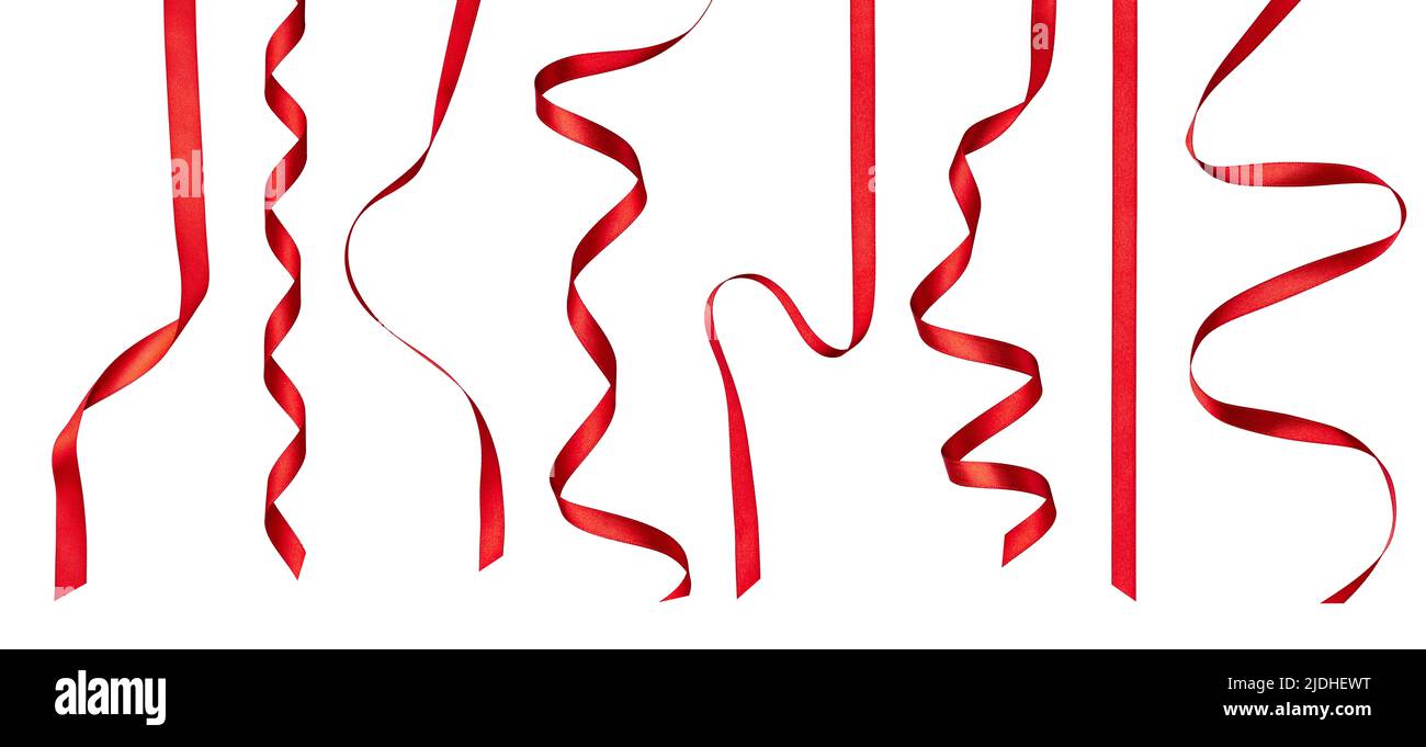 collection of various red ribbon pieces on white background. each one ...