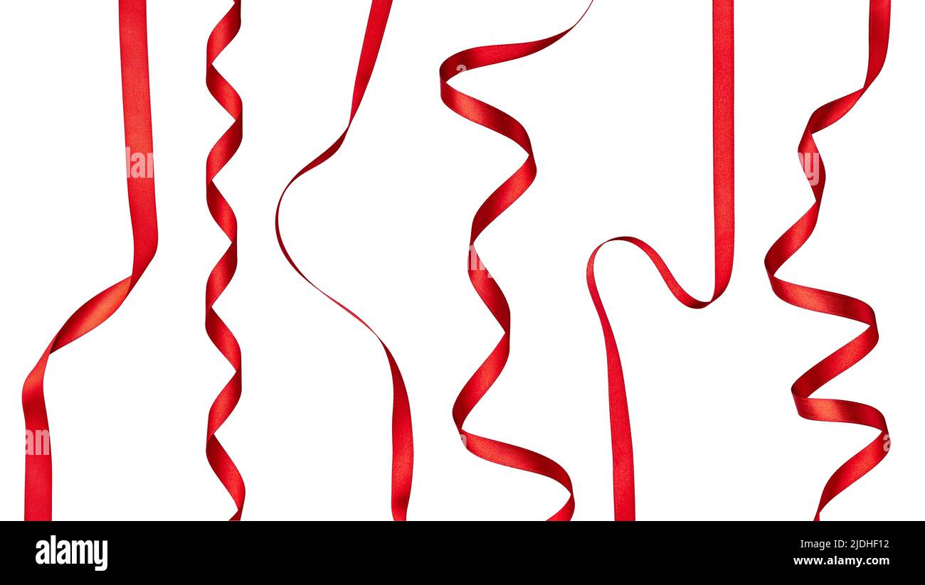 collection of various red ribbon pieces on white background. each one ...