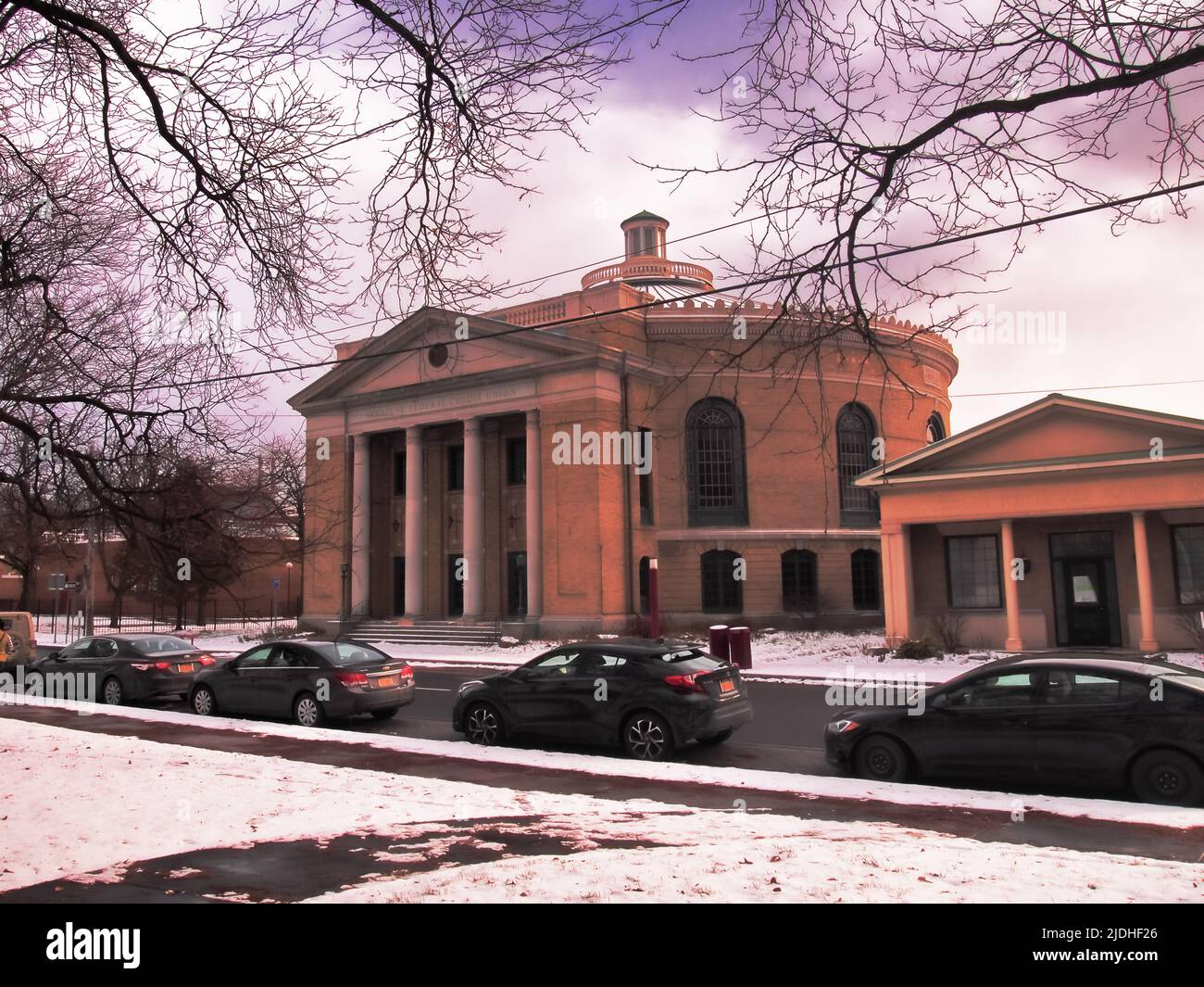 View of Genesee Street from Forman Park in downtown Syracuse, New York ...