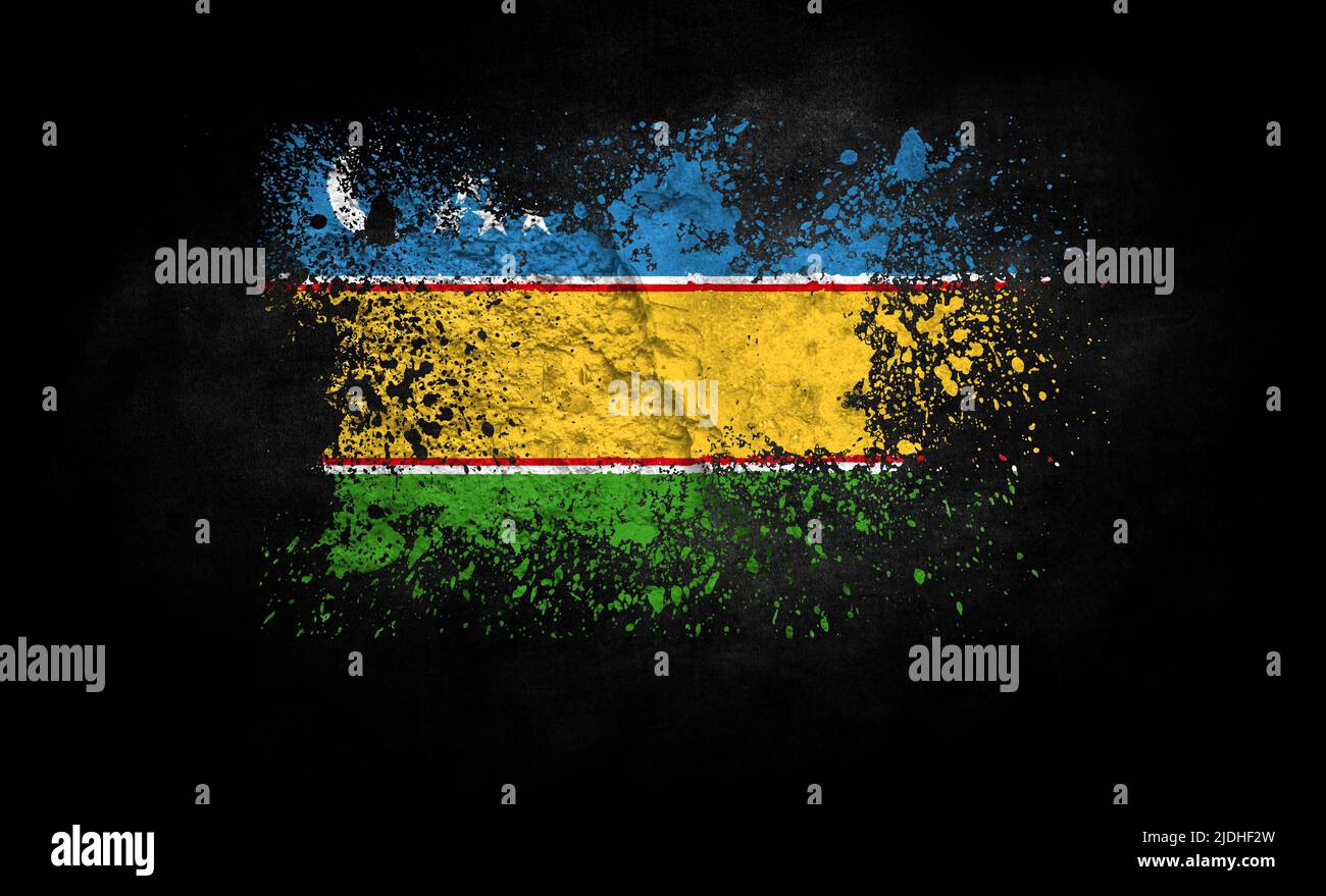 brush painted flag of Karakalpakstan isolated on black background Stock ...