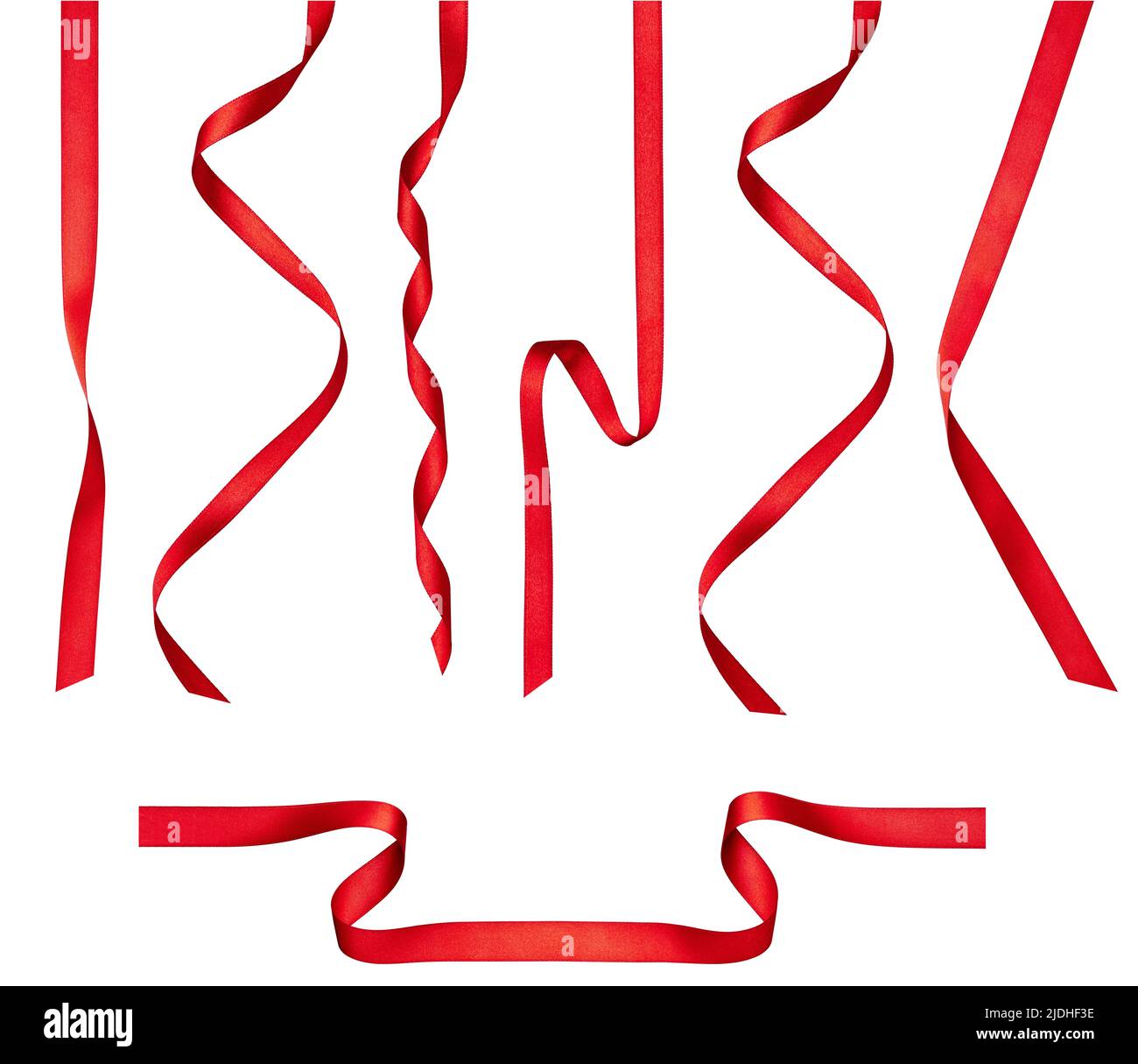 collection of various red ribbon pieces on white background. each one ...
