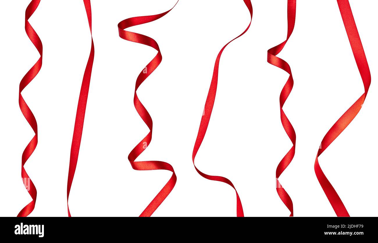 collection of various red ribbon pieces on white background. each one ...