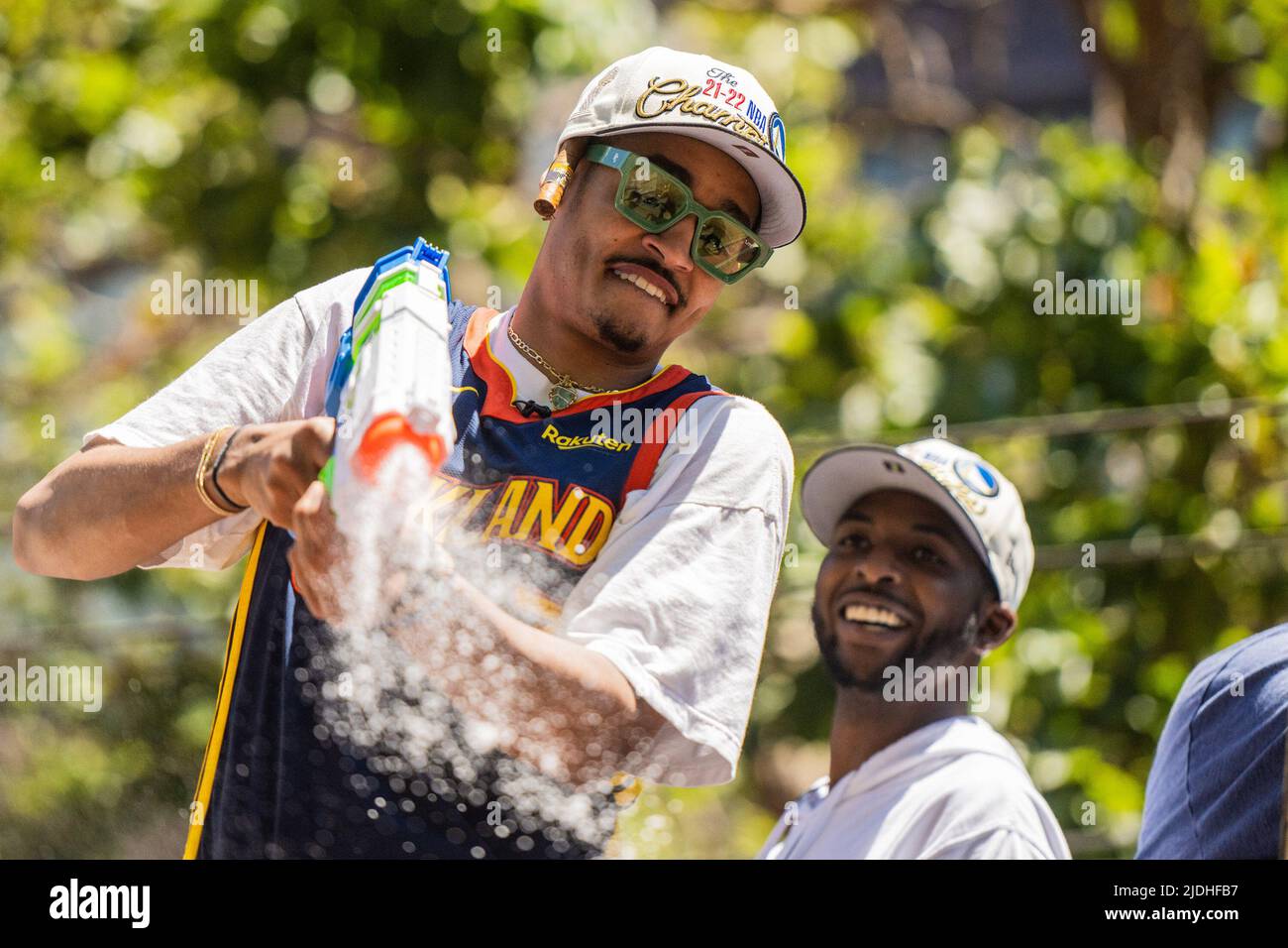 San Francisco, California, June 20, 2022. Jordan Poole sprays a squirt ...