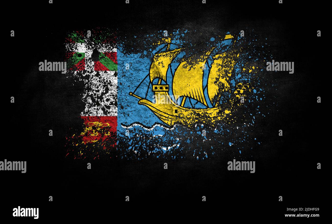 brush painted flag of Saint Pierre and Miquelon isolated on black ...