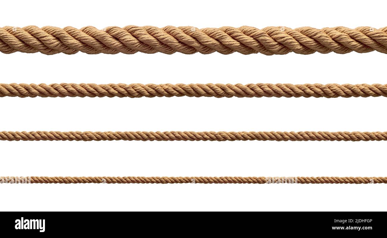 collection of various ropes string on white background. each one is ...