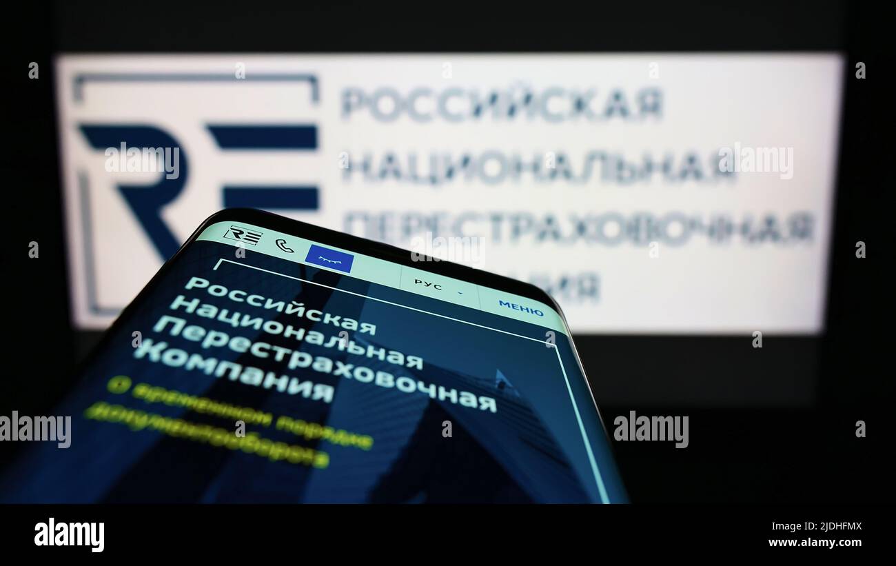 Smartphone with website of Russian National Reinsurance Company (RNRC ...