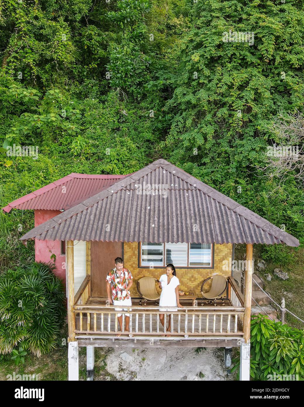 Railay Beach Krabi Thailand, a tropical beach of with backpacker bamboo ...