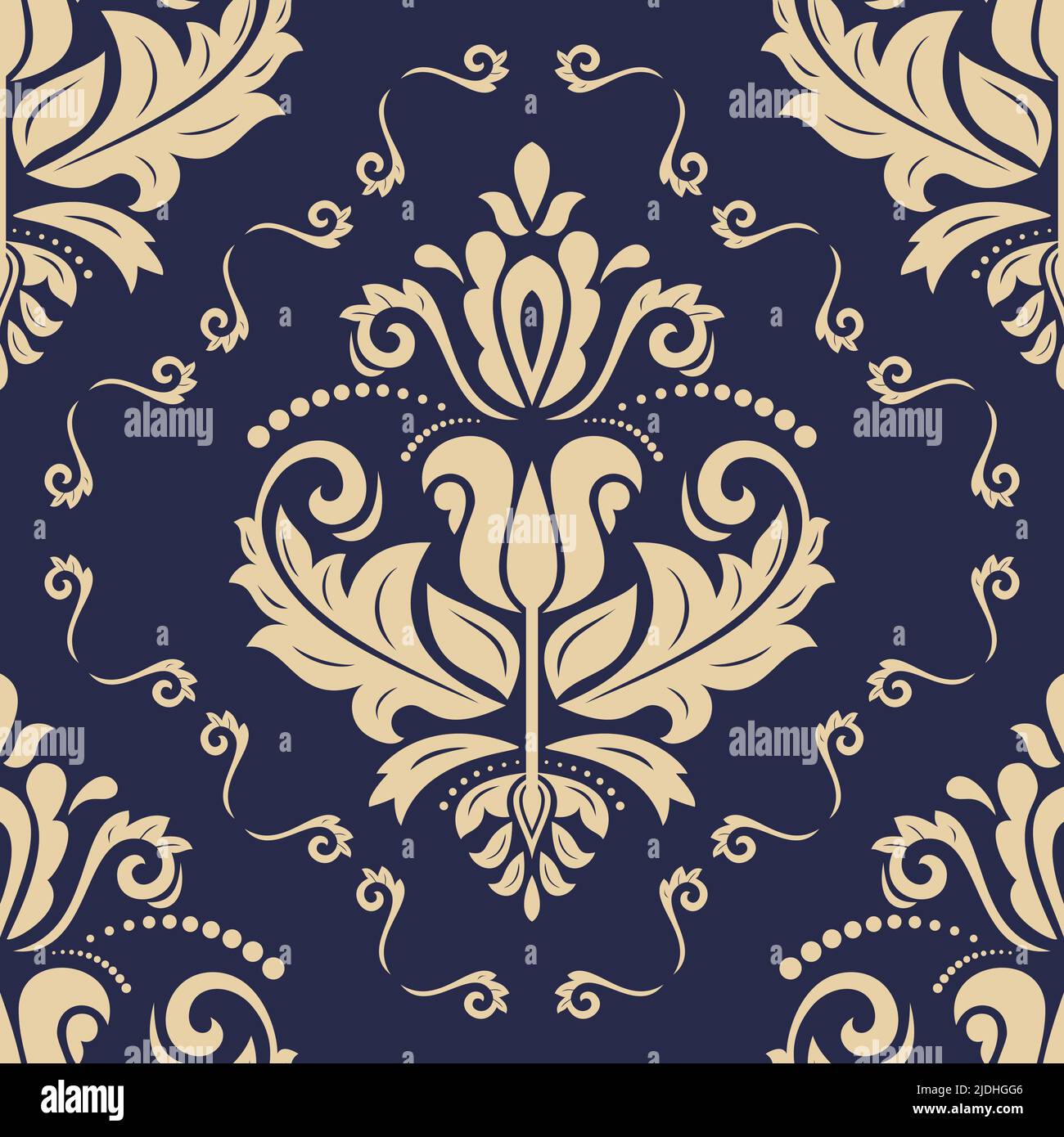 Classic seamless vector pattern. Damask orient ornament. Blue and ...