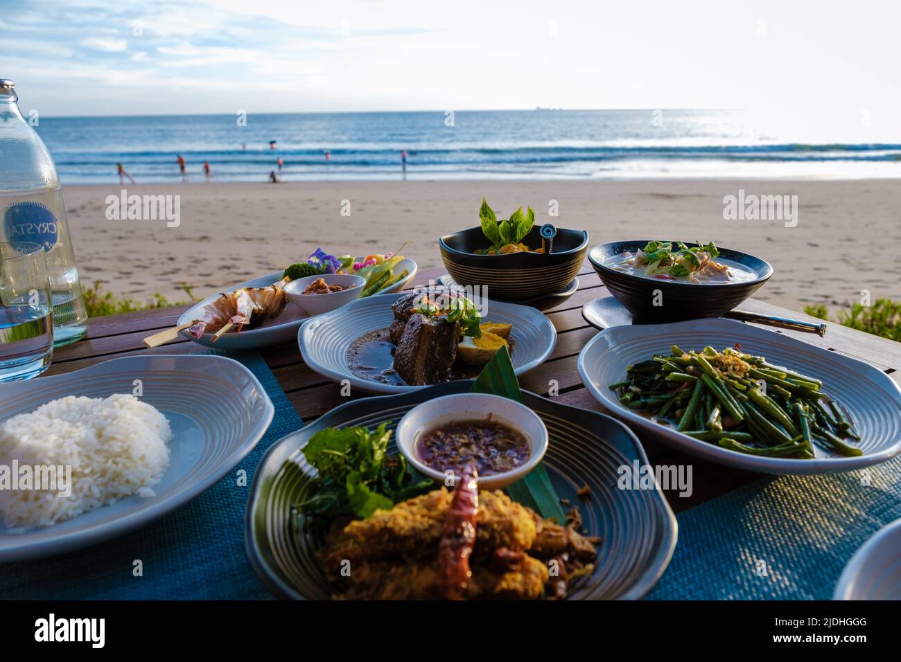 Thai food on a table on the beach in Thailand. table with Thai food ...