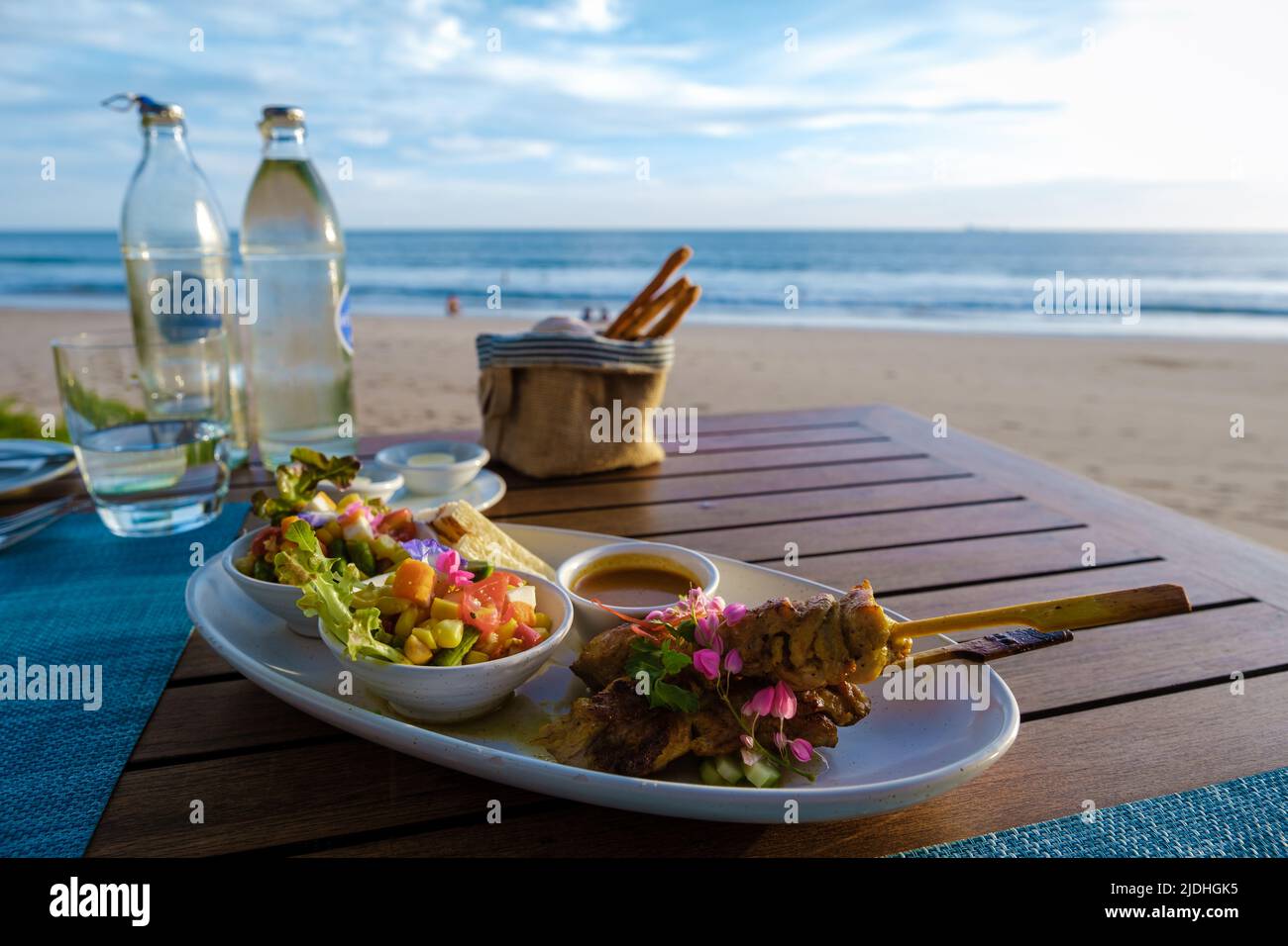 Thai food on a table on the beach in Thailand. table with Thai food ...