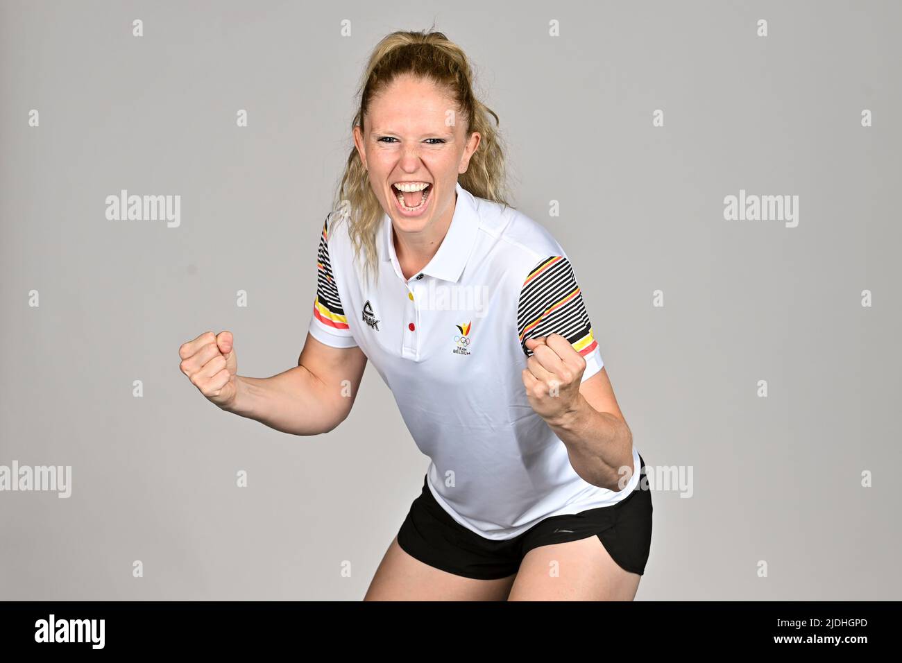 Julie Caluwe poses for the photographer at a photoshoot for the Belgian ...