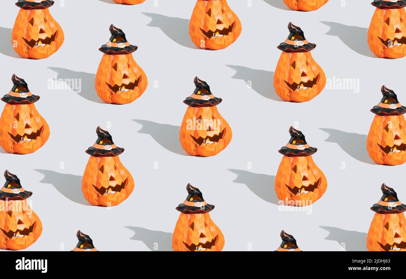 Creative pattern made of Halloween pumpkins or jack O lantern. Minimal ...