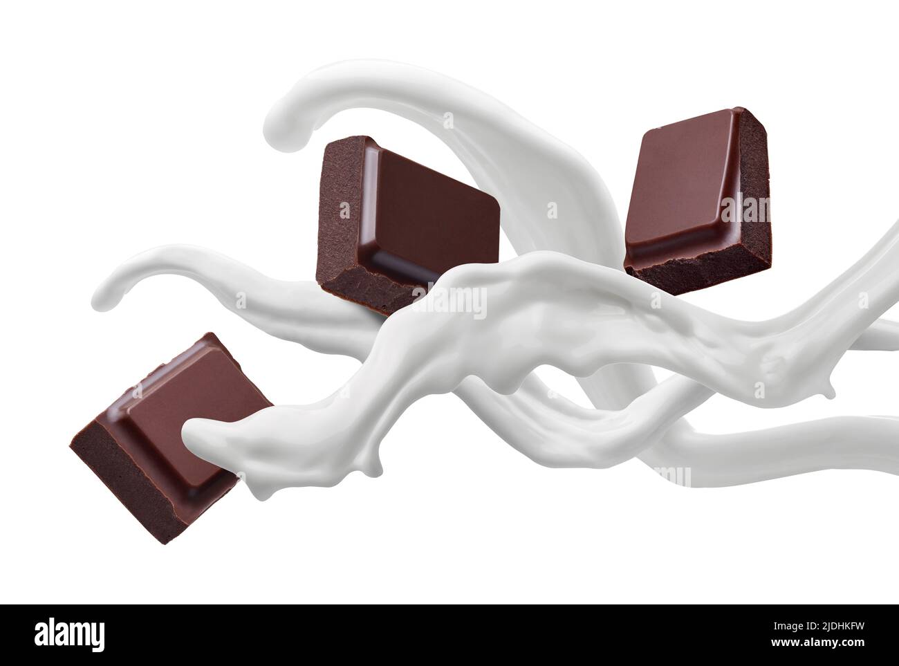 chocolate piece milk splash flow Stock Photo - Alamy