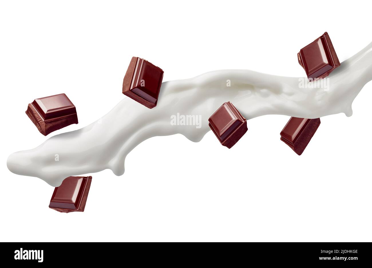 chocolate piece milk splash flow Stock Photo - Alamy
