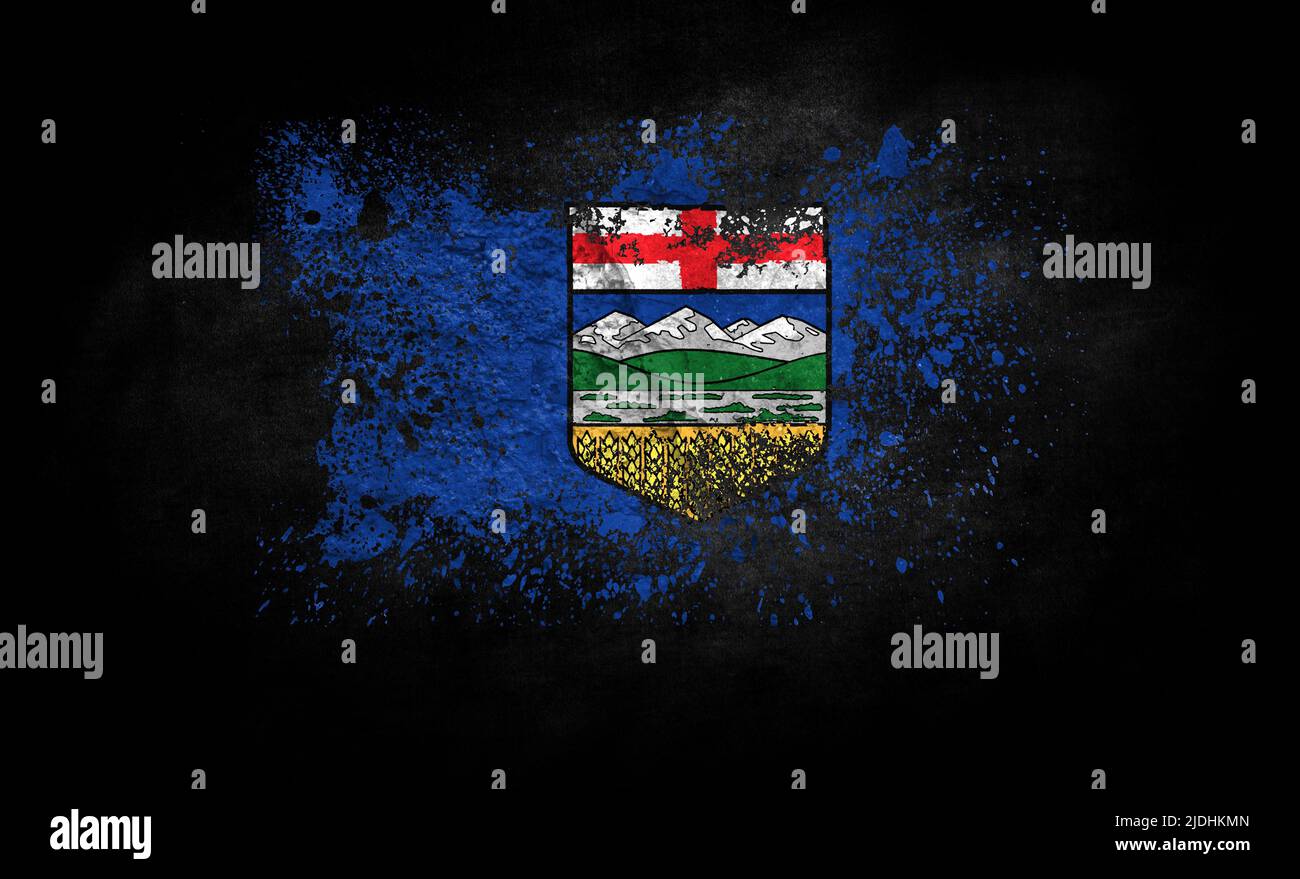 brush painted flag of Alberta isolated on black background Stock Photo ...