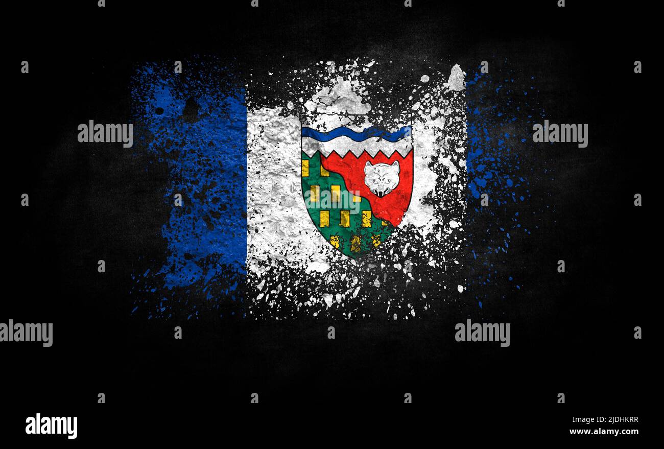 brush painted flag of Northwest Territories isolated on black ...