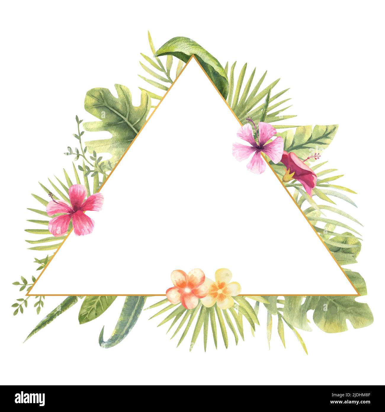 Vector illustration of a triangular frame with tropical plants. Monster ...