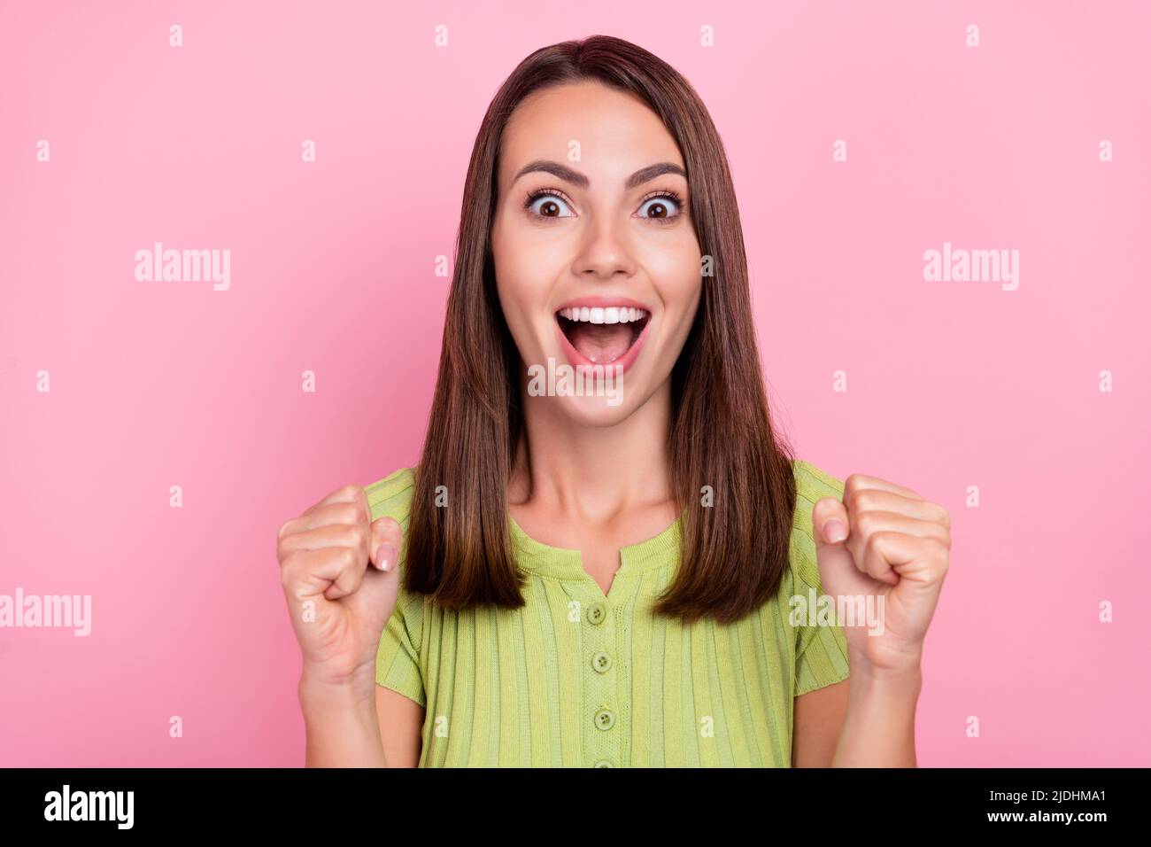Photo of young excited girl excited rejoice victory scream success goal ...