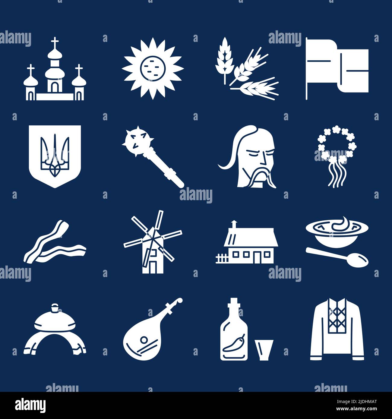 Ukraine icons collection in flat style. Ukrainian traditional symbols ...