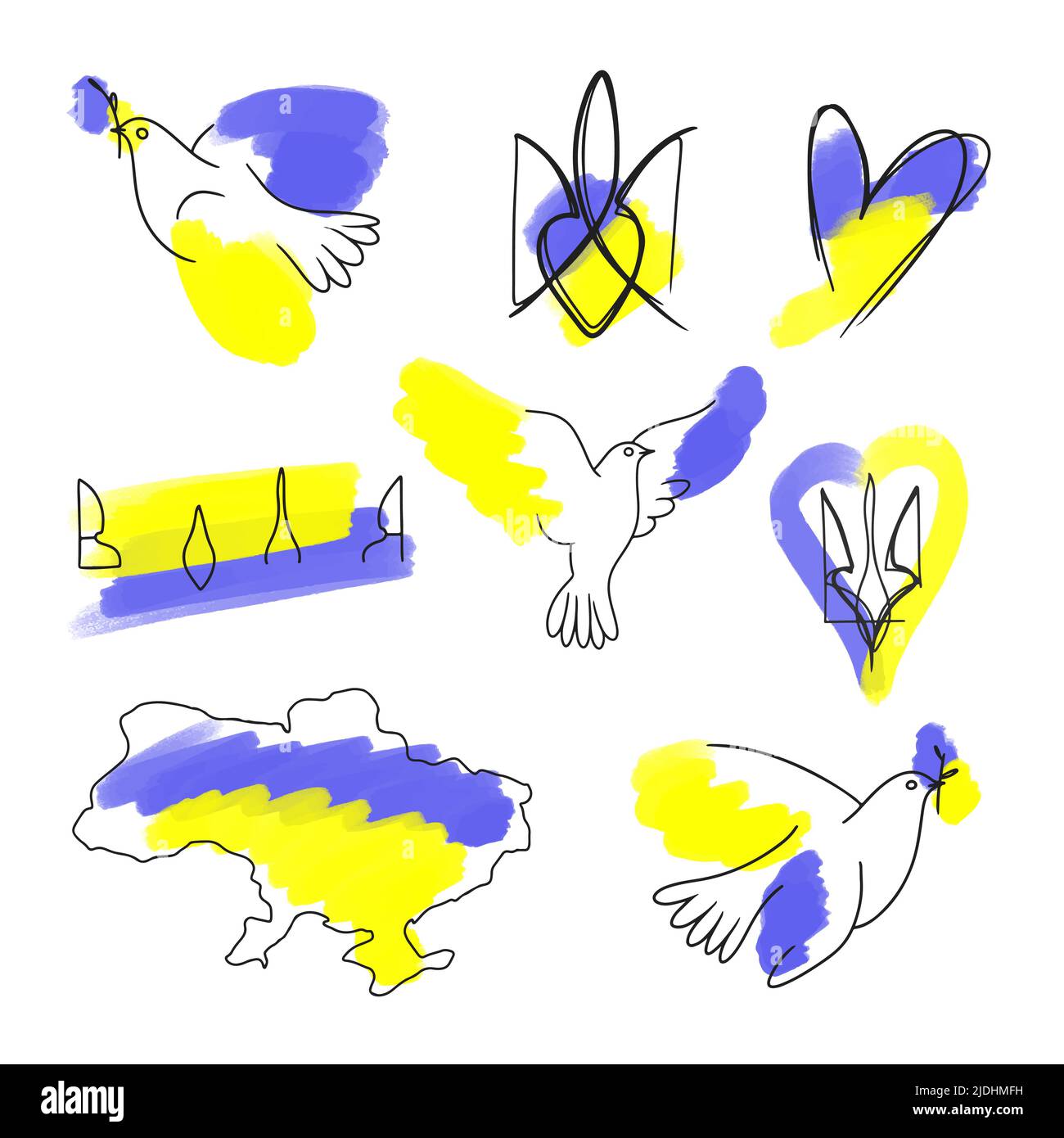 Set of symbols and elements of Ukrainian symbols, Ukraine, flag, coat ...