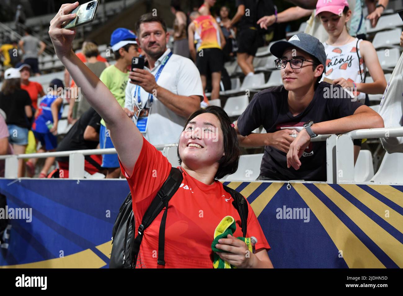 Women's javelin winner Haruka Kitaguchi (JPN) poses for a selfie during ...