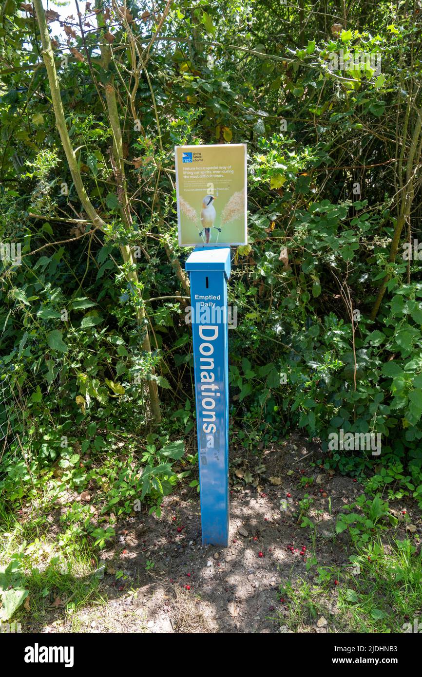 RSPB donation box at local reserve Stock Photo - Alamy