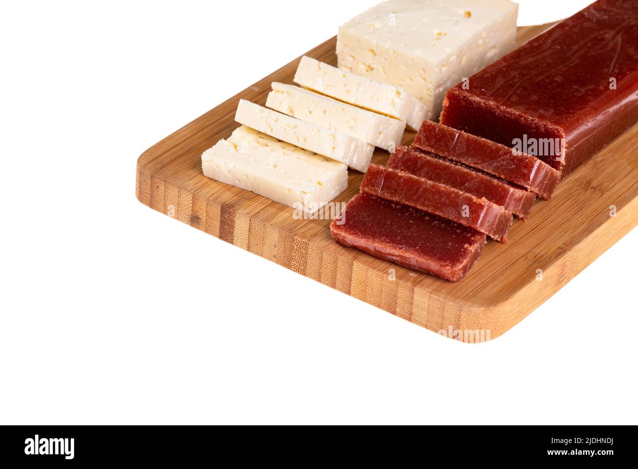 Sweet guava paste with cheese; Tasty Brazilian Dessert White Background ...