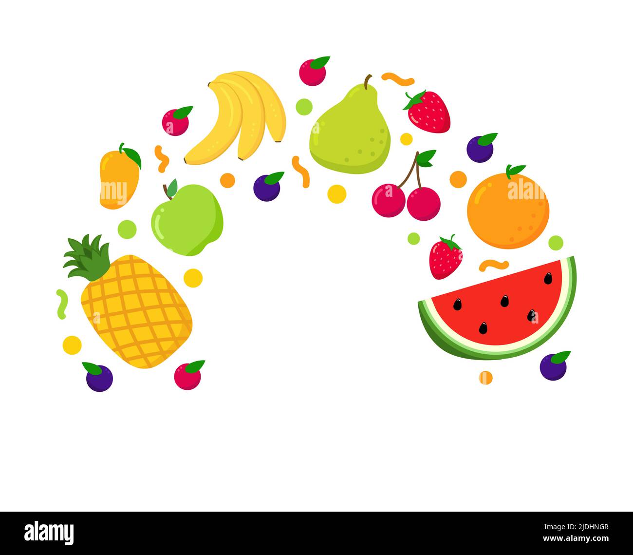 bright colors circle background with fruits. with copy space for the ...