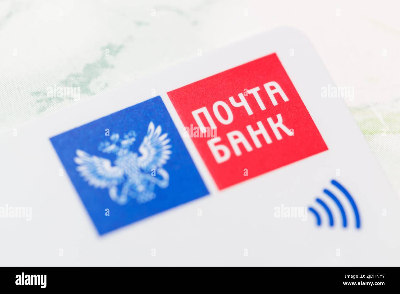 Russia Saint Petersburg 06.06.2022 bank card of the Russian bank Post ...