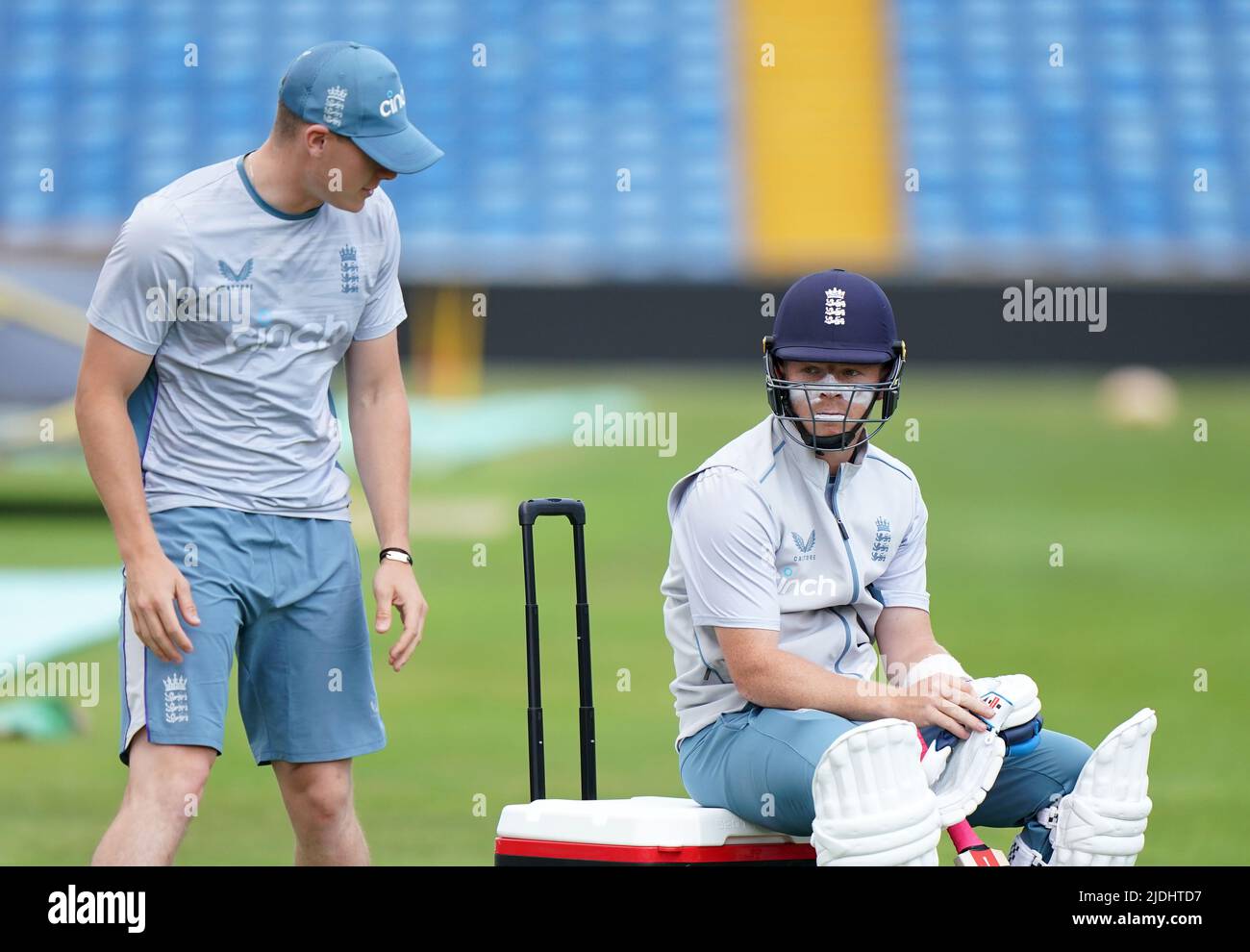 England's Matthew Potts (left) and Ollie Pope during a nets session at ...