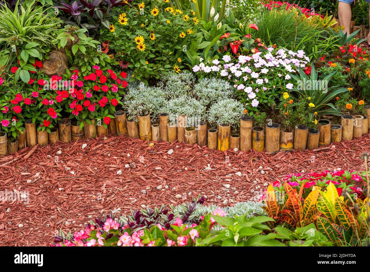 Landscape design of flowers and plants for modern flower gardens Stock ...